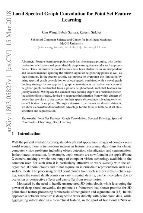 Pdf Local Spectral Graph Convolution For Point Set Feature Learning