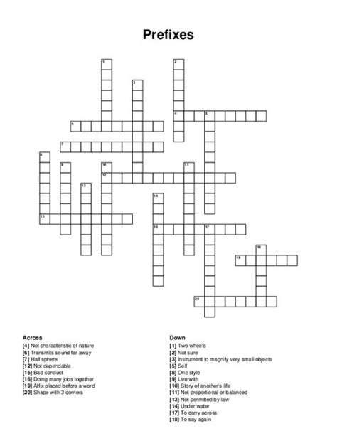 Prefixes Crossword Puzzle