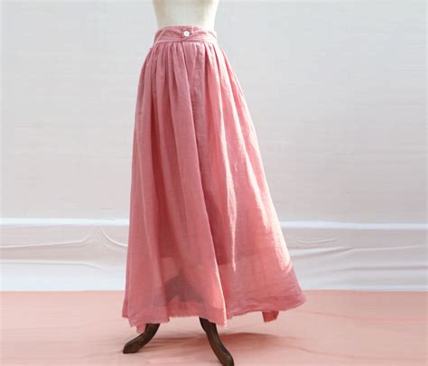 37color Ultrathin Ramie Maxi Skirt Linen Pink Long Skirt Womens Skirt