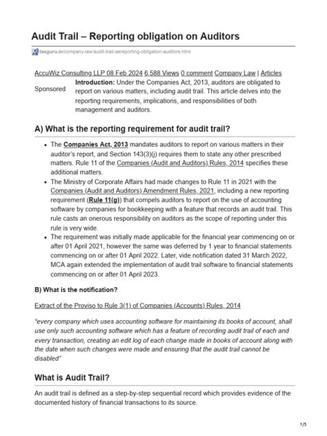 Taxguru In Audit Trail Reporting Obligation On Auditors Pdf Audit Financial Audit