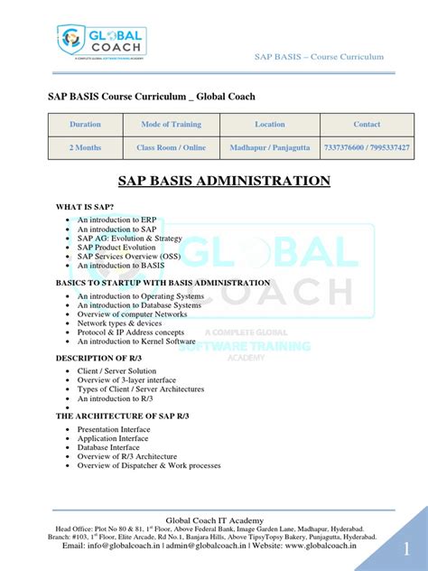 Sap Basis Course Curriculum Revanth Pdf Databases Operating System