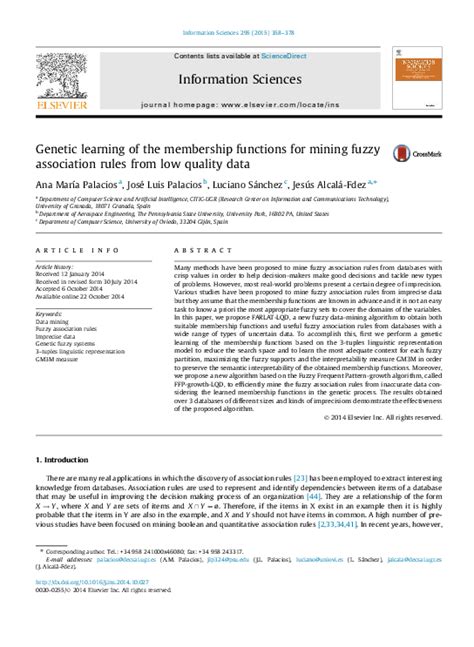Pdf Genetic Learning Of Membership Functions For Mining Fuzzy