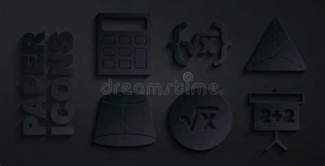 Set Square Root Of X Glyph Geometric Figure Tetrahedron Chalkboard And Calculator Icon