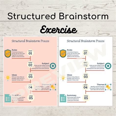 Structured Brainstorming Exercise Printable Templates Idea Generation Instant Download