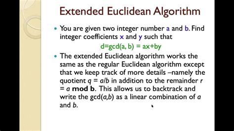 Number Theory Euclidean And Extended Euclidean Theorem Algorithm