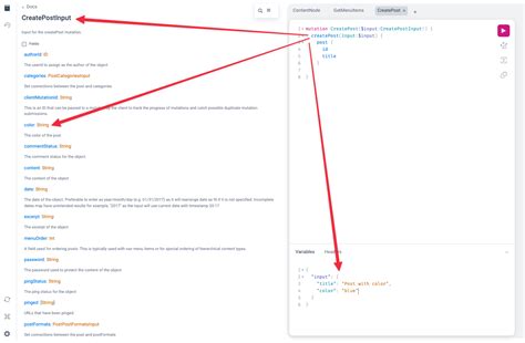 Screenshot Of The Graphiql Ide Showing The Color Field Int The Schema