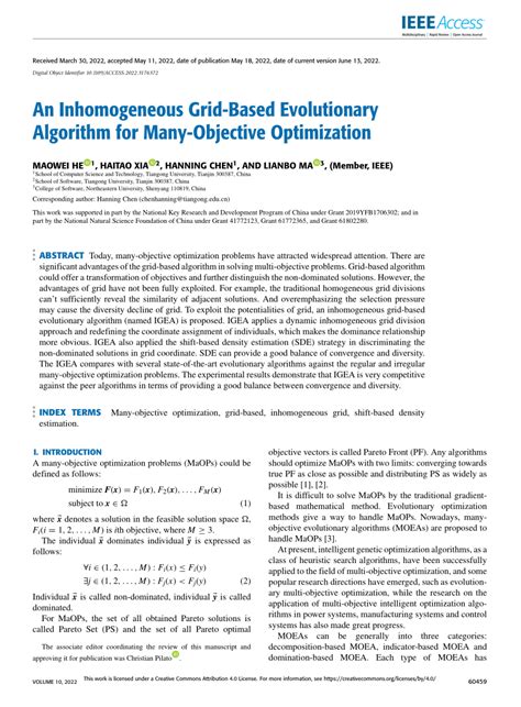 Pdf An Inhomogeneous Grid Based Evolutionary Algorithm For Many