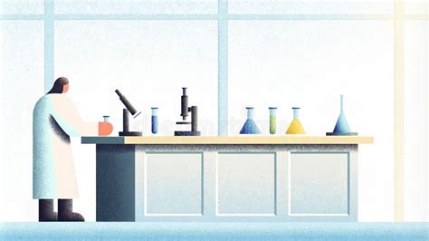 Scientist In Laboratory Analyzing Test Tubes With Microscope On Counter