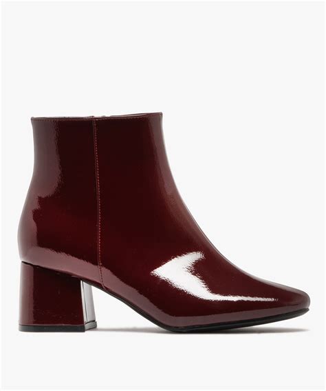 Bottines Femme à Talon Carré Vernies Et à Zip Rouge Fonce Gemo