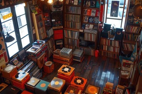 Premium Photo Cozy Record Store Interior With Vintage Vinyl