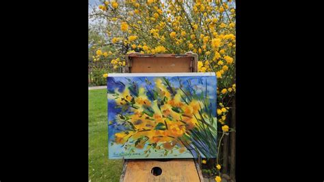 Жовті квіти на синьому фоні аквареллю Youtube