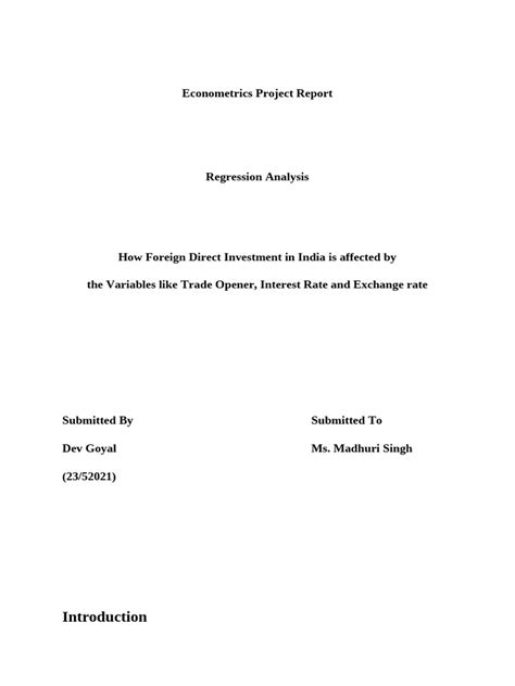 Econometrics Project Report Dev 1 Pdf Foreign Direct Investment Macroeconomics