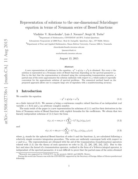 Pdf Representation Of Solutions To The One Dimensional Schrödinger Equation In Terms Of