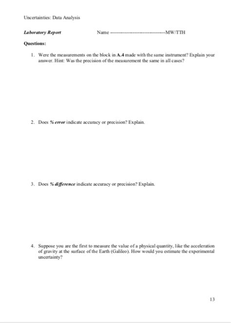 Solved Uncertainties Data Analysis Laboratory Report Chegg