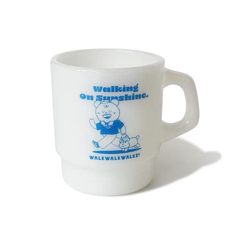 Walkwalkwalks 밀크 글라스 머그 컵 화이트 캐릭터