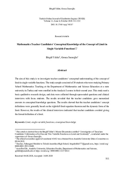 Pdf Mathematics Teacher Candidates Conceptual Knowledges Of The