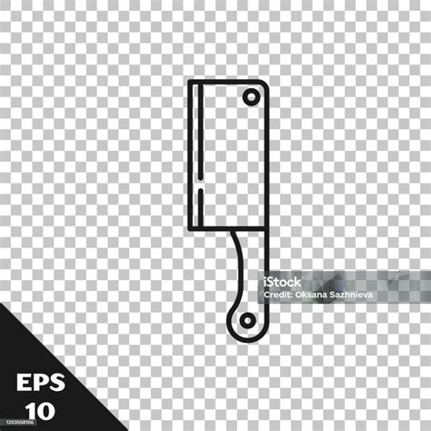 투명 한 배경에 격리 된 검은 선 고기 헬기 아이콘입니다 고기 부엌 칼입니다 정육점 칼 벡터 일러스트레이션 가정 생활에 대한