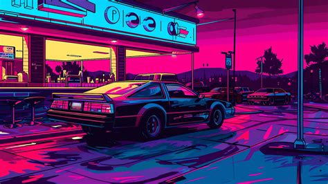 Retro Neon Diner And Classic Car 4k Wallpaper Vintage Vibes Free 4k
