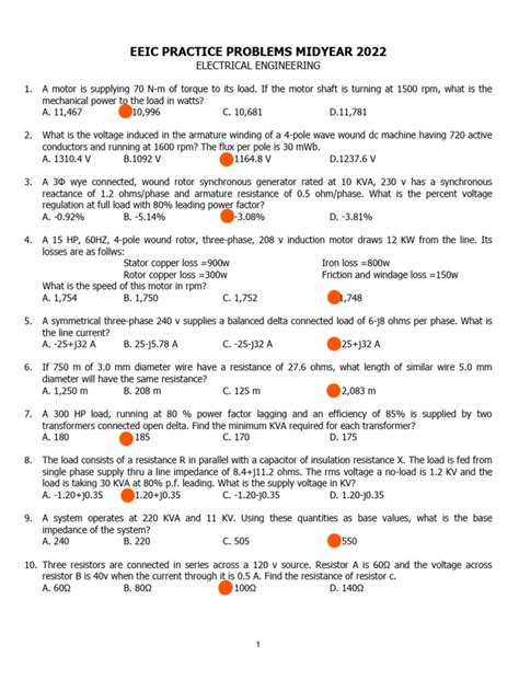 Practice Problem Ee Pdf Electric Motor Transformer