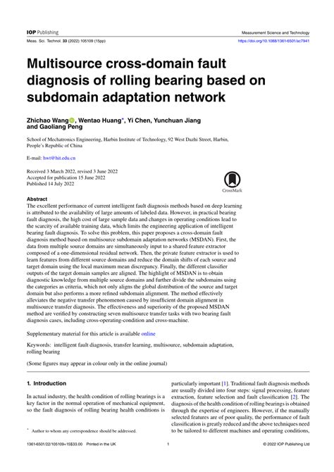 Multisource Cross Domain Fault Diagnosis Of Rolling Bearing Based On Subdomain Adaptation