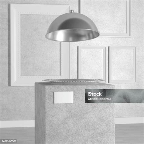 연단 위에 실버 빈 레스토랑 클로슈 무대 연단 또는 미술관이나 박물관에서 열 3d 렌더링 그릇에 대한 스톡 사진 및 기타 이미지 Istock