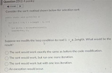 Solved Consider The Sort Method Shown Below For Selection Chegg