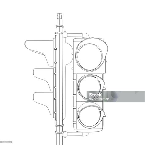 흰색 배경에 분리된 검은색 선의 신호등 윤곽선 3d 벡터 그림입니다 0명에 대한 스톡 벡터 아트 및 기타 이미지 0명 가로등 거리 Istock