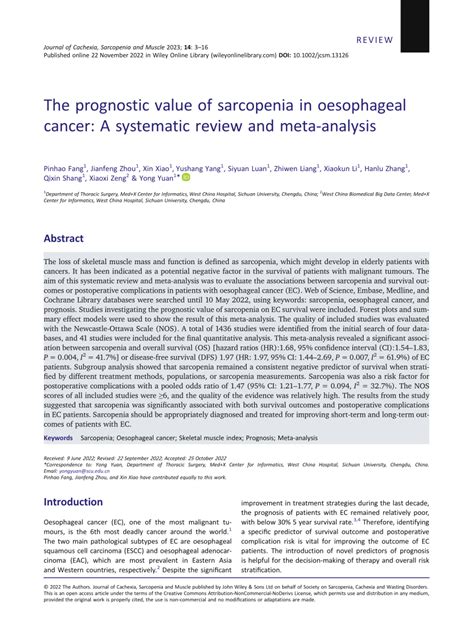 Pdf The Prognostic Value Of Sarcopenia In Oesophageal Cancer A