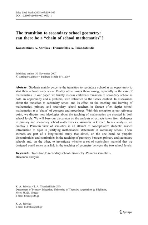 Pdf The Transition To Secondary School Geometry Can There Be A