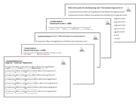 Magnification Calculation Worksheets With Answers Teaching Resources Magnification Calculation Worksheets With Answers Teaching Resources