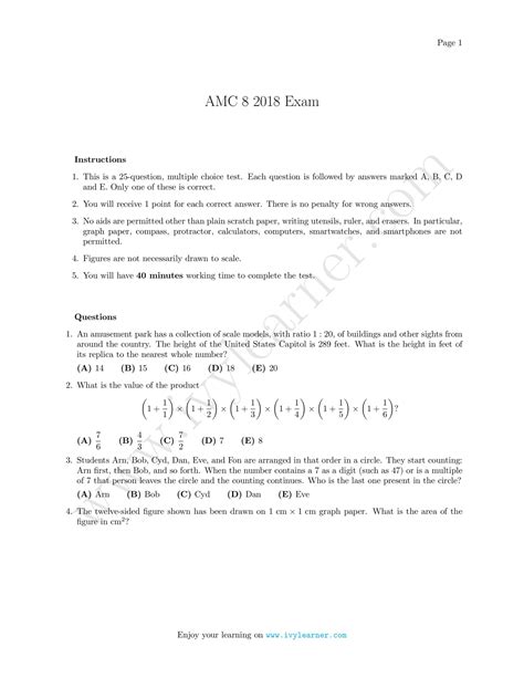 Amc 8 2018 Exam Ivy Learner Amc 8 2018 Exam Ivy Learner