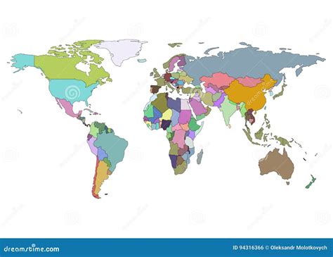 Vector World Map With Country Borders Political World Map Isolated On