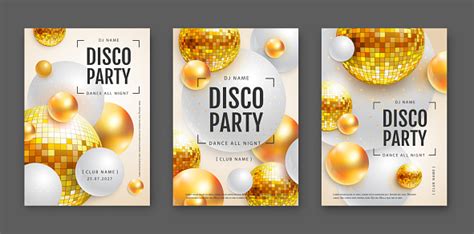 화려한 황금 구체와 디스코 볼 구와 3d 추상적 배경 디스코 볼 배경 디스코 파티 포스터 세트 벡터 일러스트레이션 미러볼에 대한 스톡 벡터 아트 및 기타 이미지 Istock