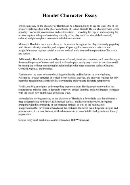 Hamlet Character Analysis Essay Norfolk State University Pdf