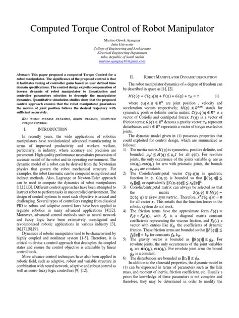 computed torque control of robot manipulator corrected ieee pdf