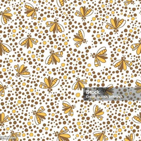 빈티지 물방울 도트 패턴 둥근 자갈 갈색의 크고 작은 타원형 다양한 단풍과 나비가있는 완벽한 패턴 여름 간단한 인쇄 벡터 인쇄