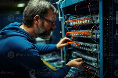 The System Administrator Configures The Wires Of The Network Equipment Generative AI