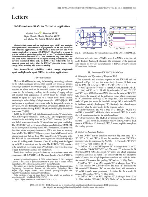 Soft Error Aware Sram For Terrestrial Applications Pdf Electricity Electronics