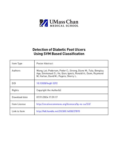 Pdf Detection Of Diabetic Foot Ulcers Using Svm Based Classification