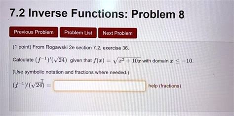 solved 7 2 inverse functions problem 8 previous problem problem list