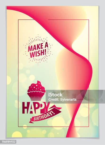 생일 벡터 인사말 카드입니다 물결 모양 추상적 인 배경과 결합 된 글자 구성 및 풍선이 포함되어 있습니다 Cmyk 색상이 있는 A4 형식은 인쇄할 수 있습니다 감정에 대한