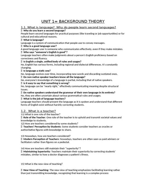 Unit 1 Background Theory Pdf Second Language Teachers