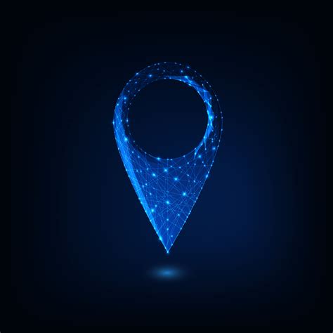 Futuristic Glowing Low Polygonal Gps Symbol Isolated On Dark Blue