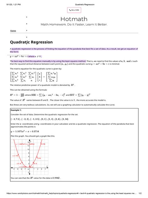Quadratic Regression Pdf Quadratic Equation Regression Analysis