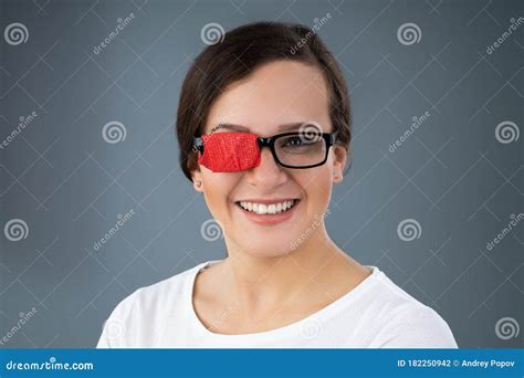 Woman In Glasses With Patch To Treat Lazy Eye Stock Photo Image Of Cute Person