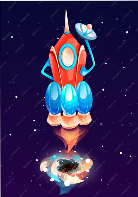 Premium Vector Redblue Rocket Flies Into Outer Space Traveling