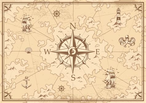 Treasure Map Compass Pirate Compass With Pistol And Spyglass Lie On