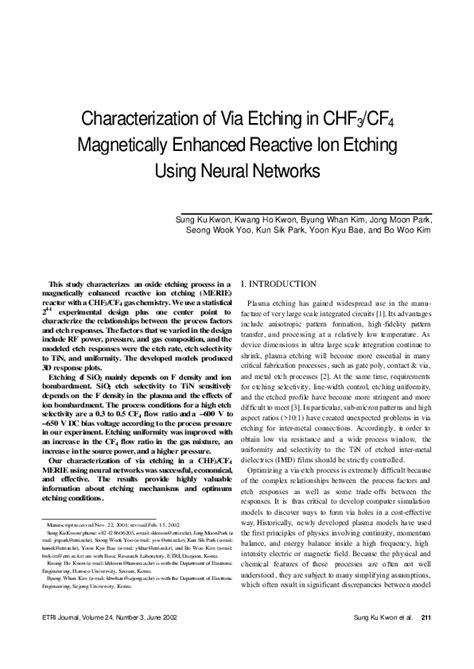Pdf Characterization Of Via Etching In Chf 3 Cf 4 Magnetically