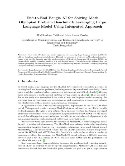 End To End Bangla Ai For Solving Math Olympiad Problem Benchmarkleveraging Large Language Model
