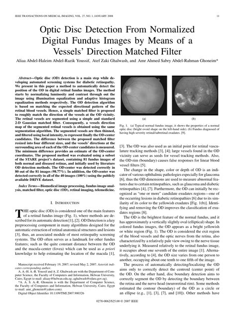 Pdf Optic Disc Detection From Normalized Digital Fundus Images By Means Of A Vessels